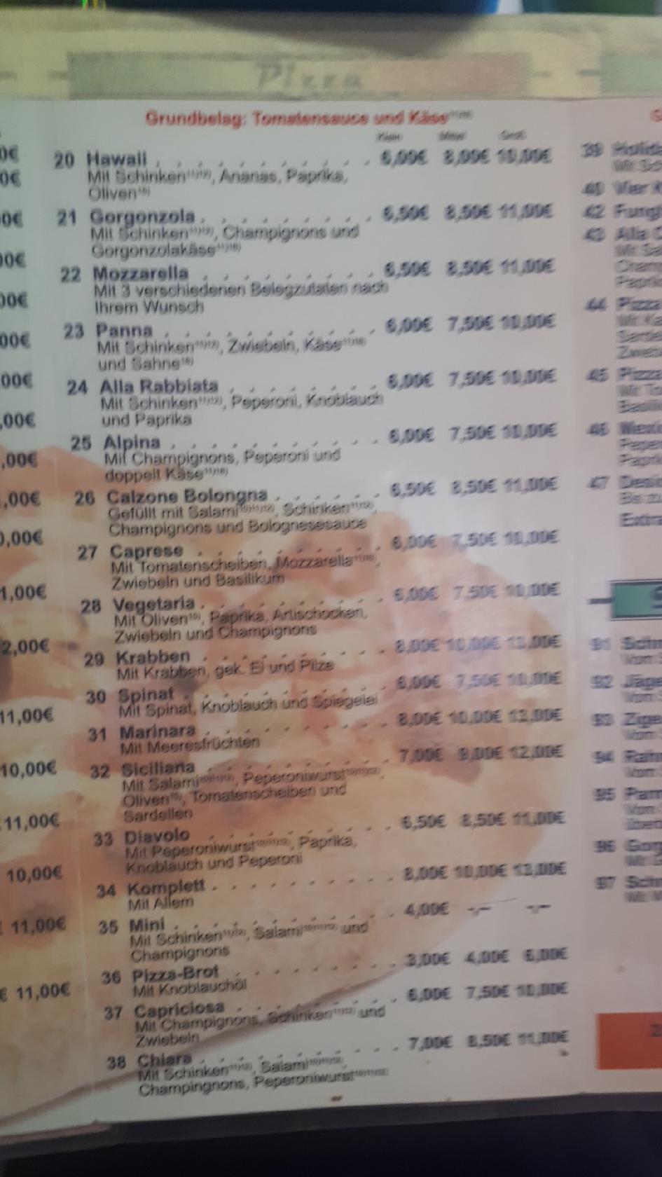 Menu at Pizzeria Rimini, Alzey