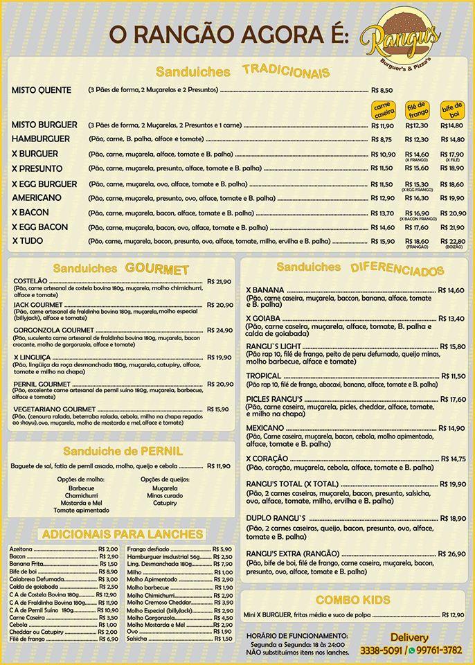 Menu at Rangu's Burger e Pizzas, Serra