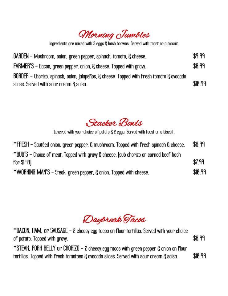 Menu at Renee's Family Breakfast restaurant, Nappanee