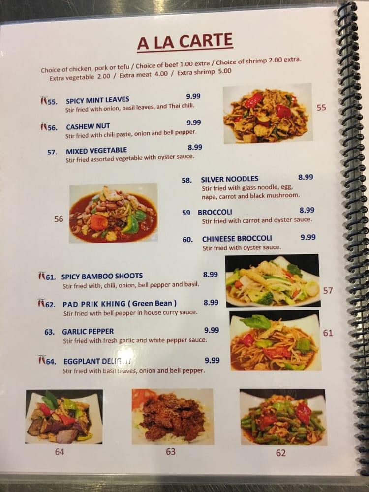 Menu at Thai T restaurant, Fontana