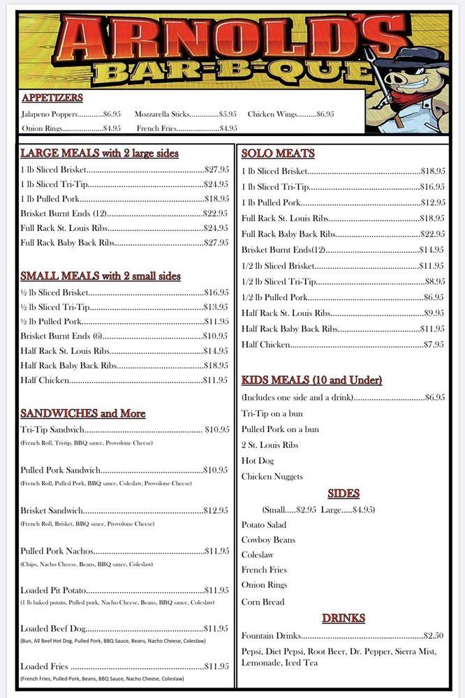 Menu at Arnold's BBQ, Shasta Lake
