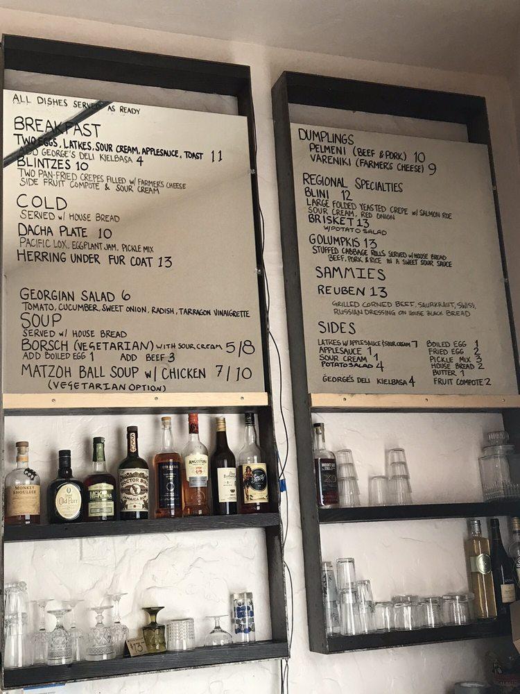 Menu at Dacha Diner restaurant, Seattle