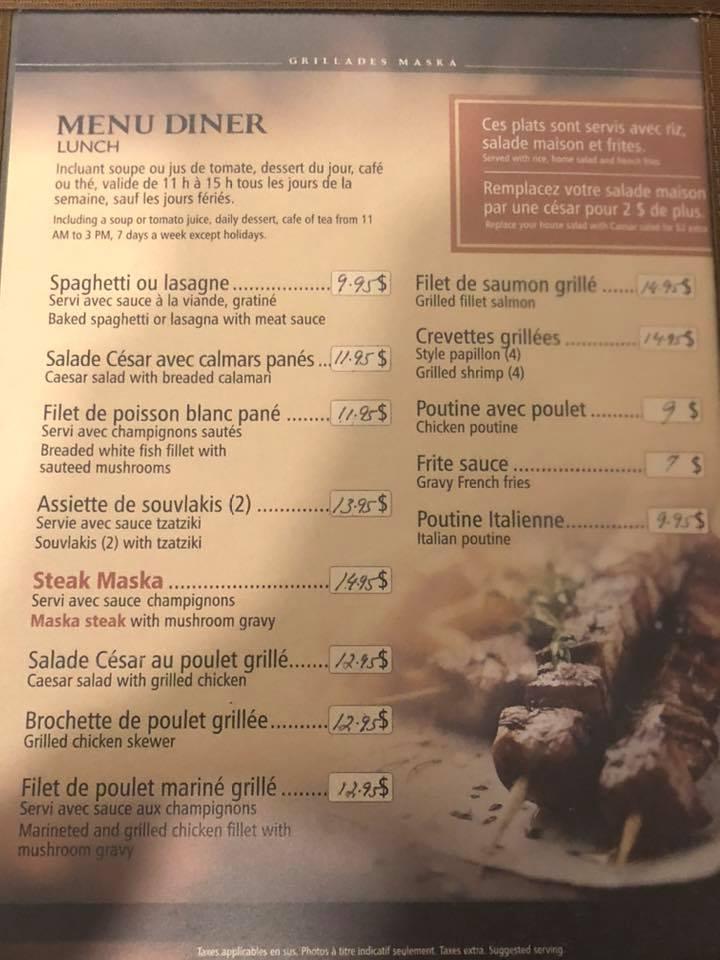 Menu au Grillades Maska restaurant, Saint-Hyacinthe