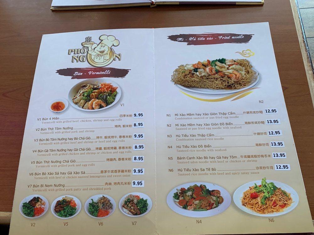 Menu at Phở Ngon restaurant, Houston, Bellaire Blvd
