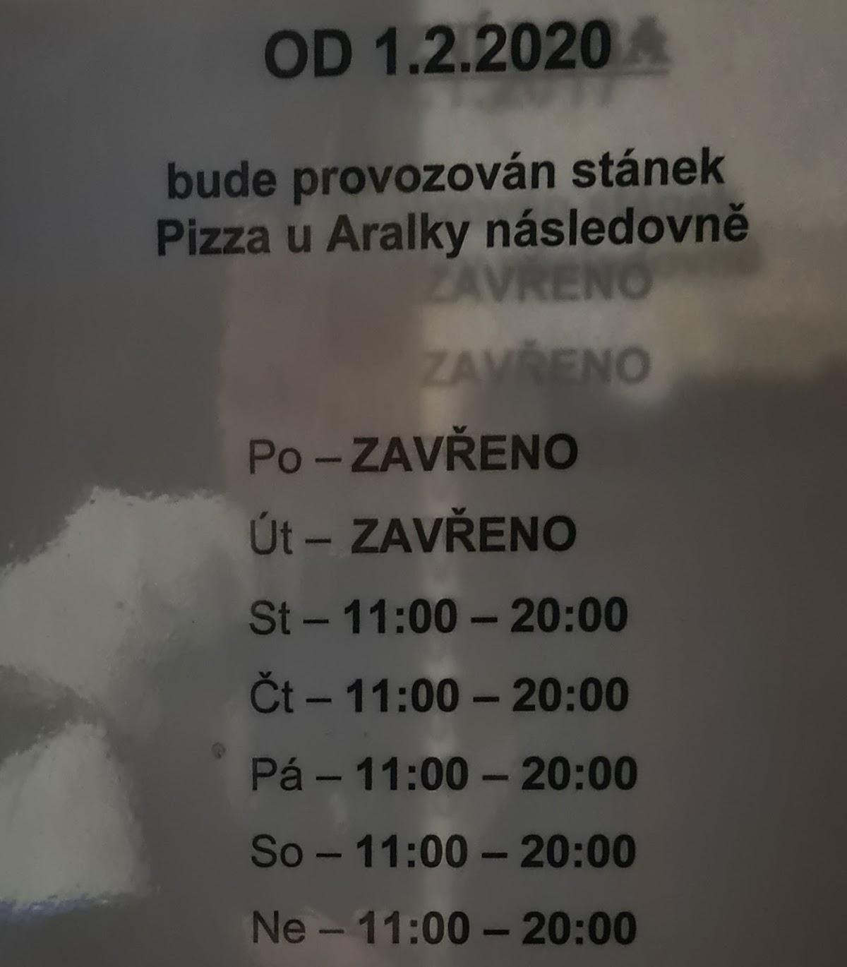 Menu at Pizza u Aralky pizzeria, Znojmo