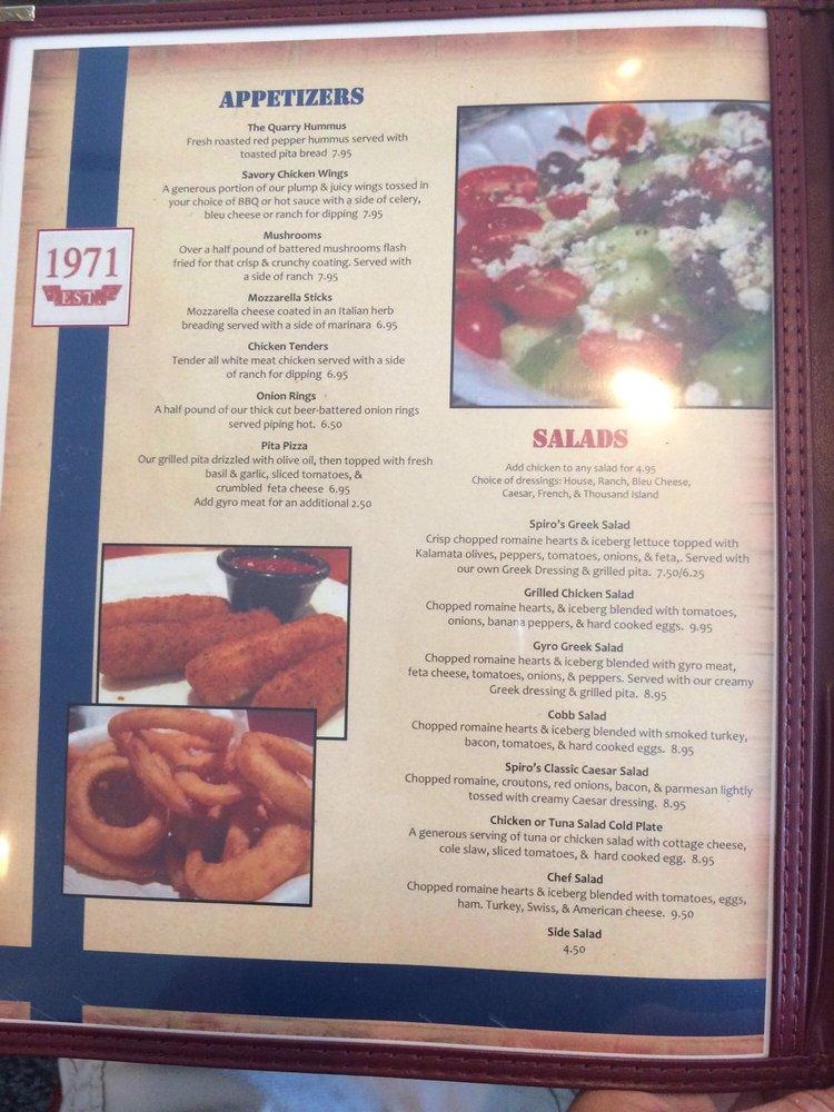 Menu at Spiros restaurant, Columbus, McKinley Ave