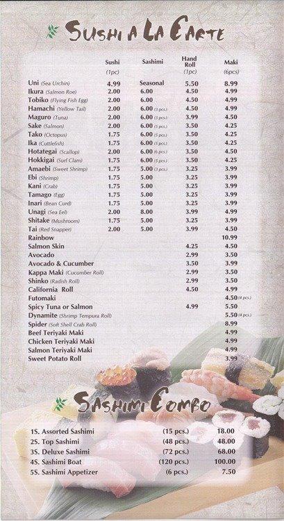 Menu at Sushi Garden restaurant, Newmarket