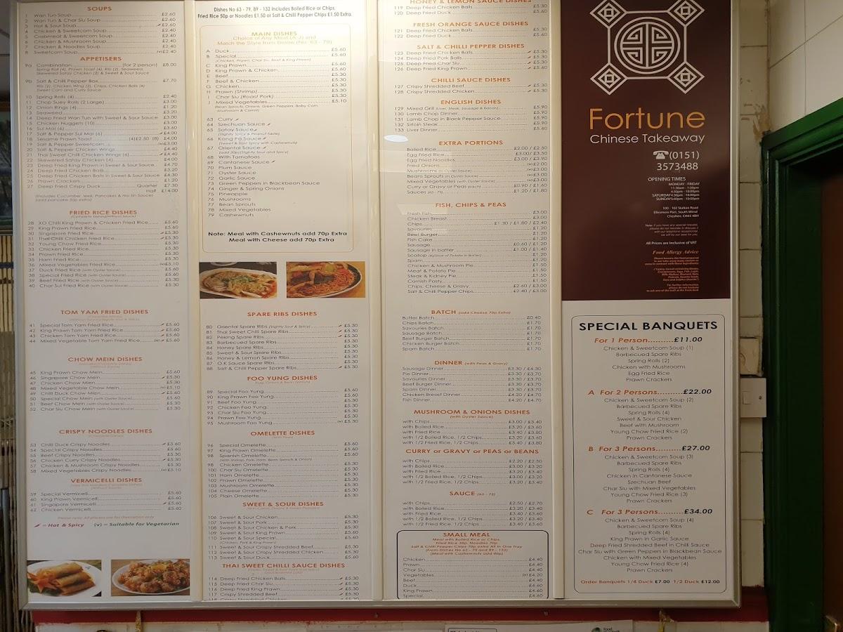 Menu at The Fortune restaurant, Ellesmere Port