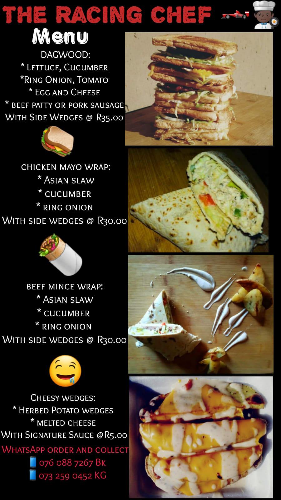 Menu au The Racing Chef café, Germiston