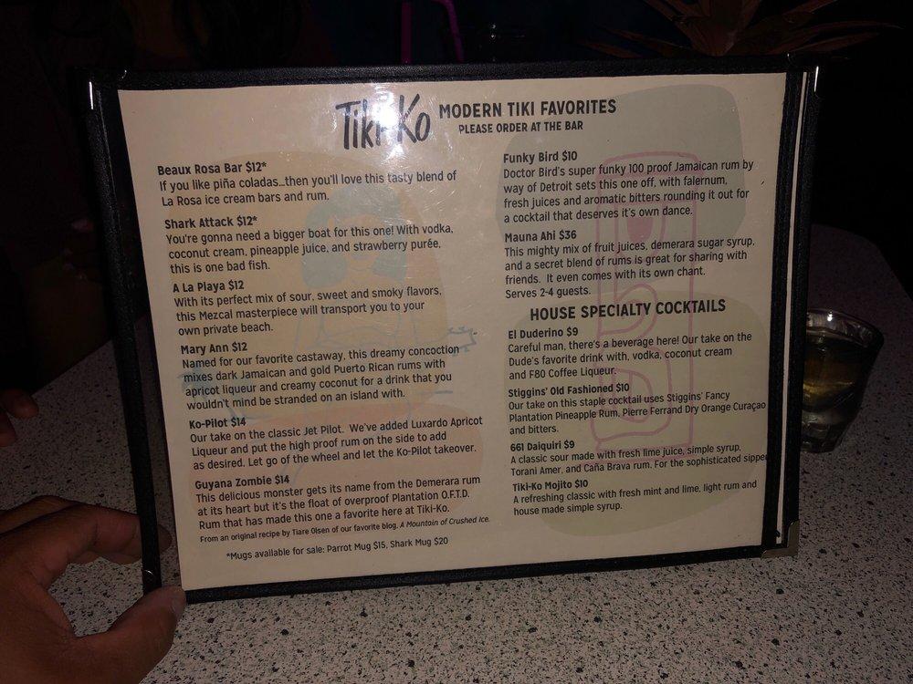 Menu at Tiki-Ko pub & bar, Bakersfield