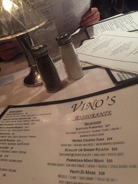 Menu at Vino's Ristorante restaurant, Cedar Rapids