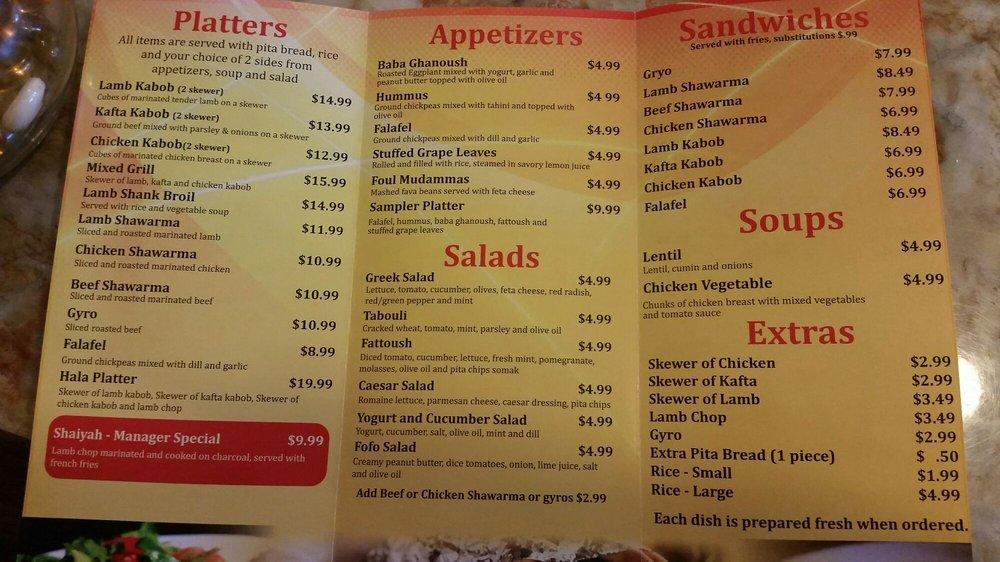 Menu at Hala Cafe, Euless