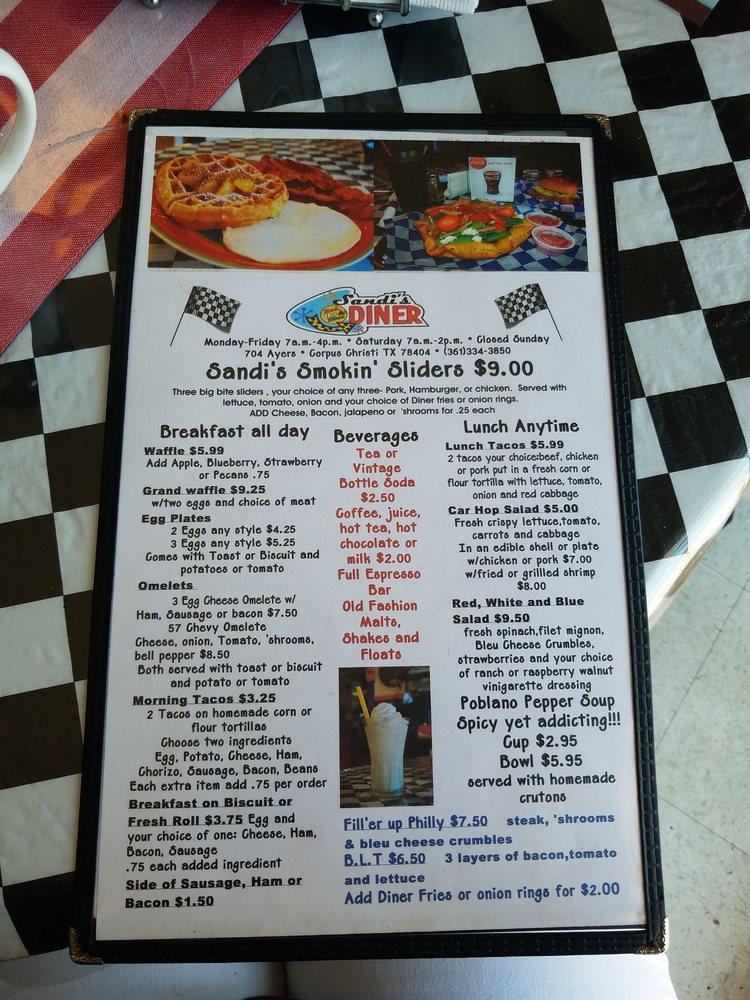 Menu at Sandi's Diner restaurant, Corpus Christi, 3801 S Staples St