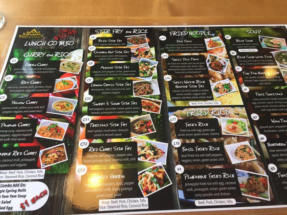 Menu at Songkran Thai Restaurant, St. Albert
