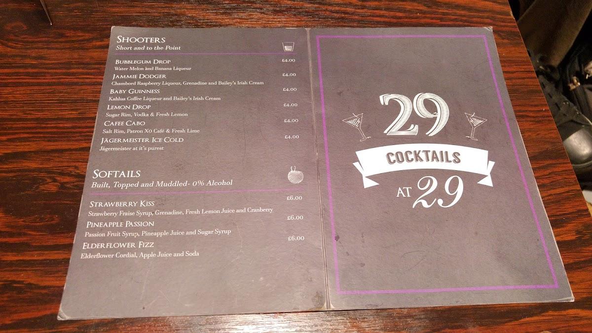 Menu at Dine at 29 steakhouse, Dunfermline