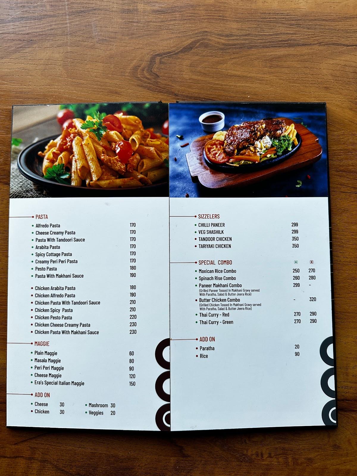 Menu at ERA cafe & restro Tarabai Park, Kolhapur