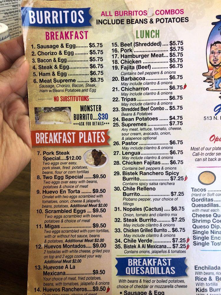 Menu at Gutierrez Family Restaurant, Wichita Falls