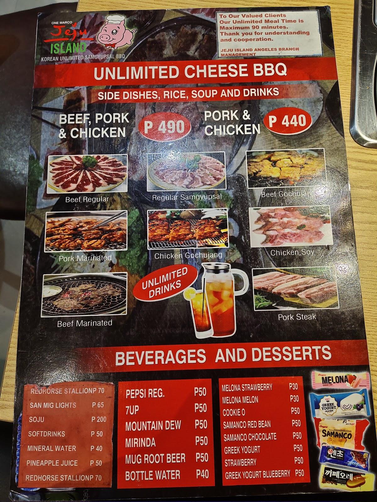 Menu at Jeju Island Korean Restaurant, Angeles, Angeles