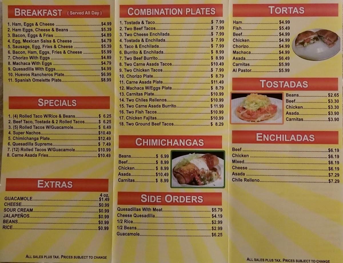 Menu at Los Alazanes restaurant, Grand Junction