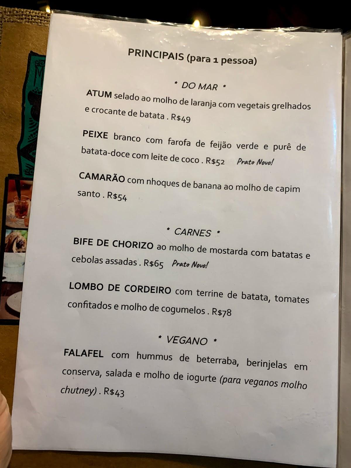 Menu at Macoco Cozinha Artesanal restaurant, Pipa Beach