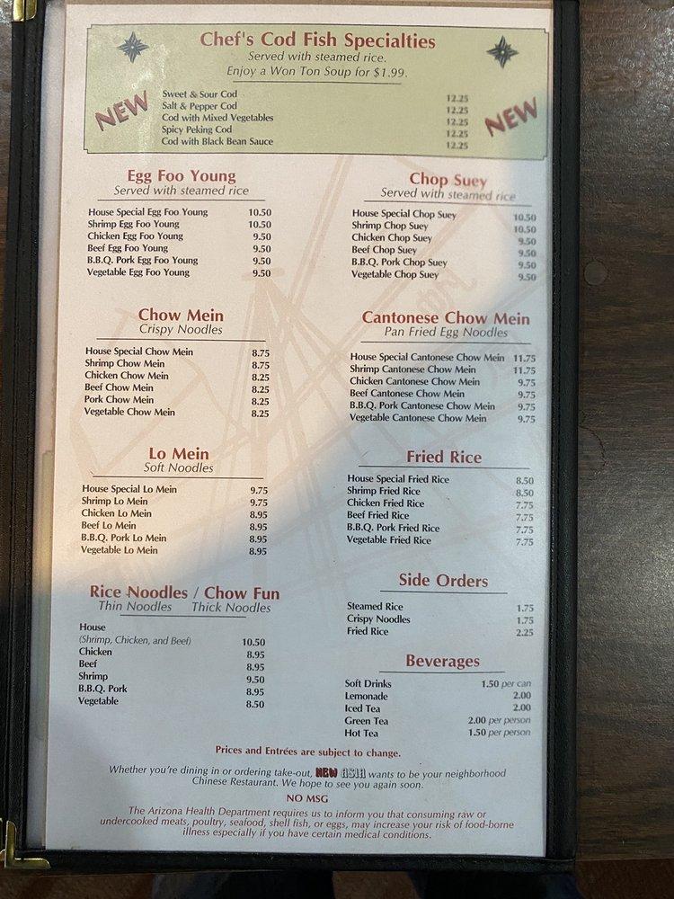 Menu at New Asia Chinese Restaurant, Tucson