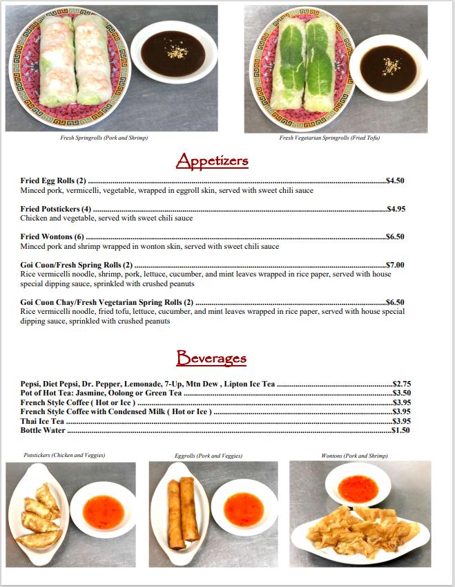 Menu at Pho Ly Asian Cuisine, Inc restaurant, Evergreen