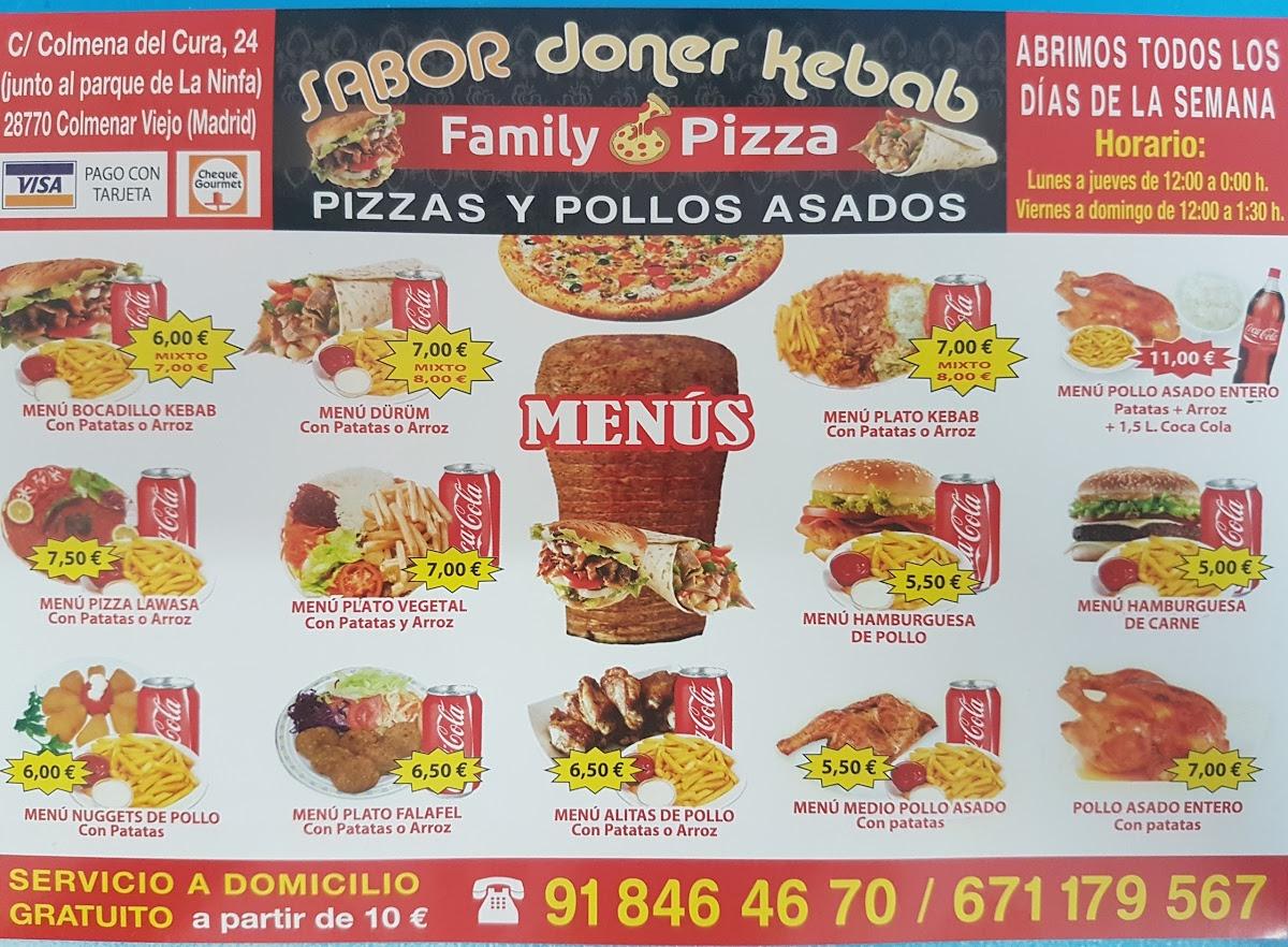 Carta del restaurante Sabor Doner Kebab y Family Pizza, Colmenar Viejo