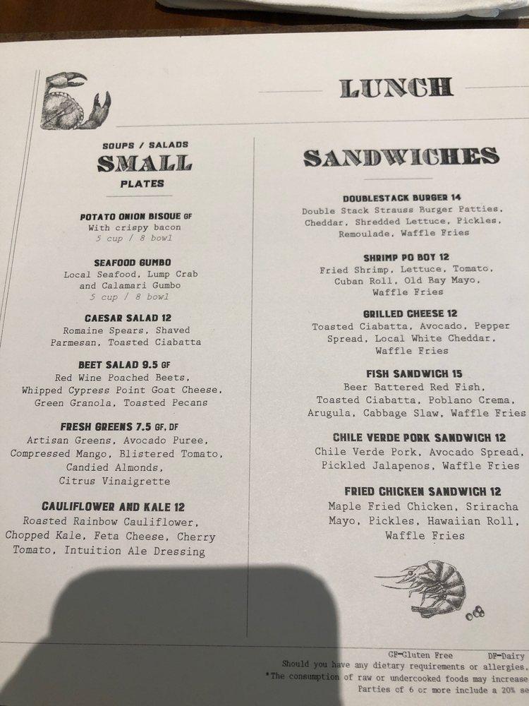 Menu at Shor Hyatt restaurant, Jacksonville