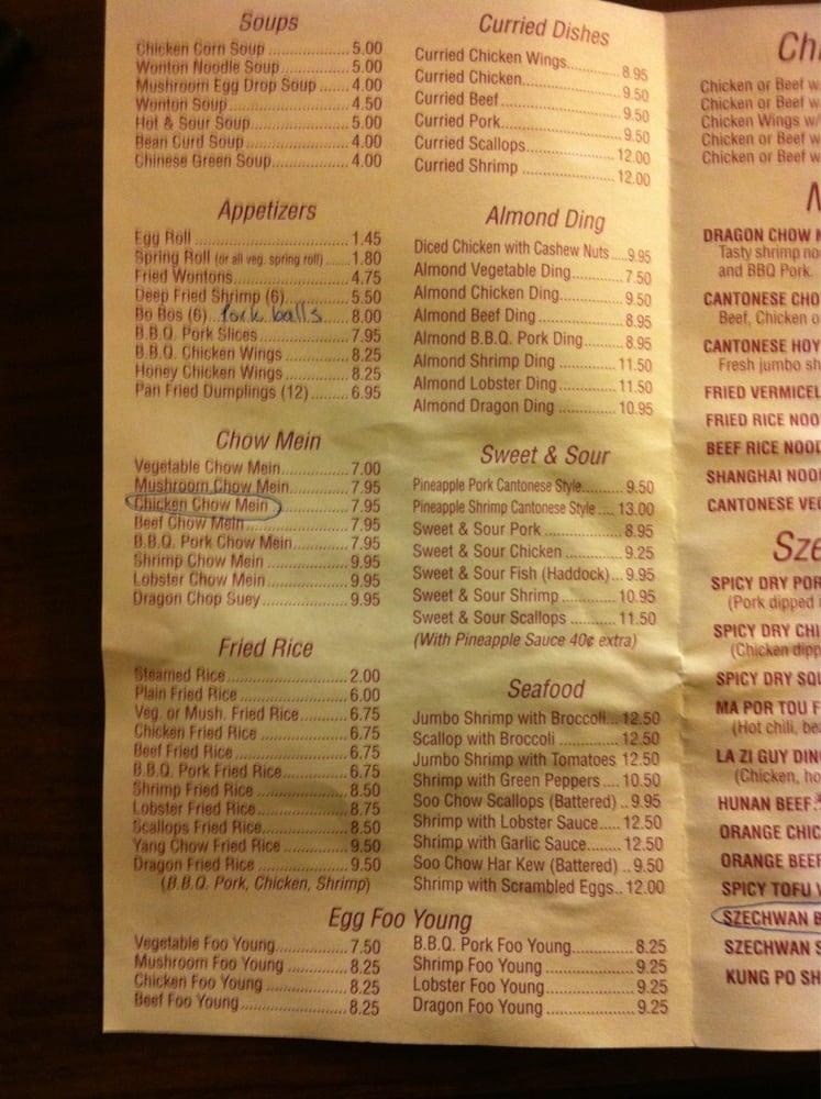 Menu at Silver Dragon Restaurant, Halifax
