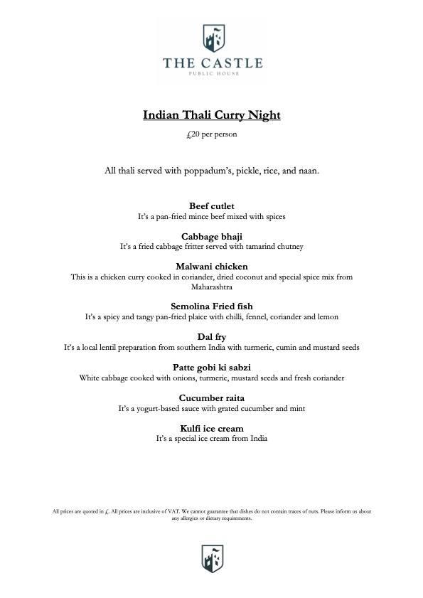Menu at The Castle Inn- Pub & Dining, Ottershaw, 222 Brox Rd