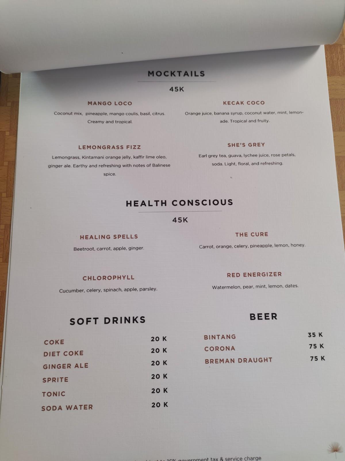 Menu at The Suku Bali restaurant, Gianyar