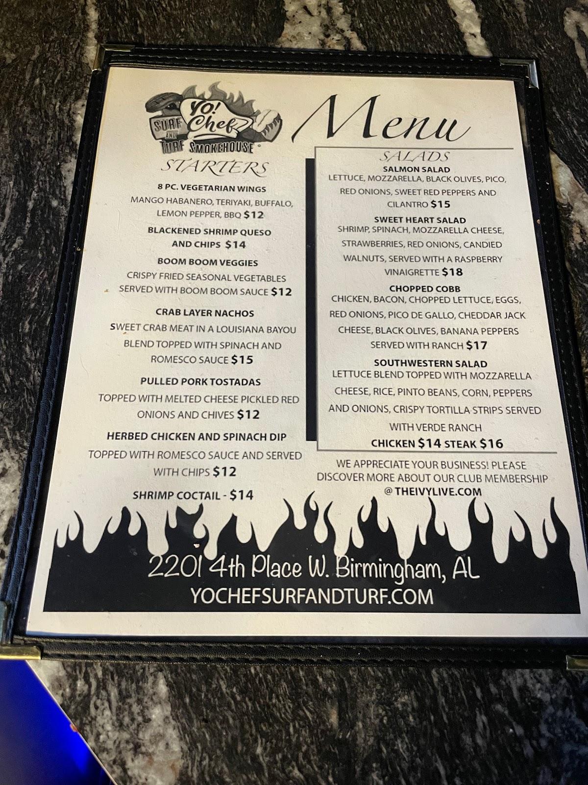 Menu at Yo Chef Surf and Turf Smokehouse restaurant, Birmingham