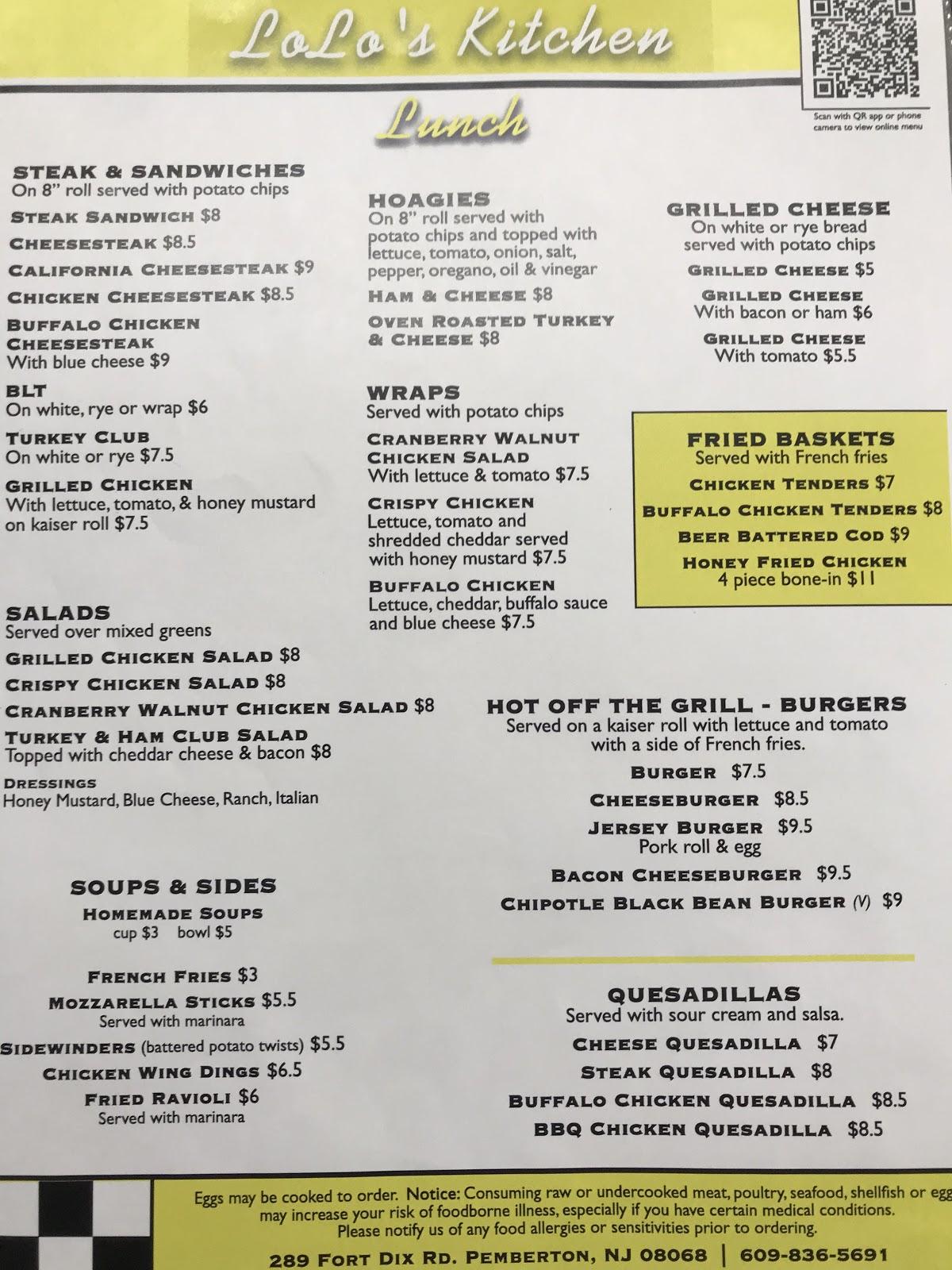 Menu at LoLo’s Kitchen cafe, Pemberton