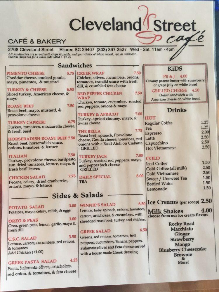 Menu at Cleveland Street Cafe, Elloree