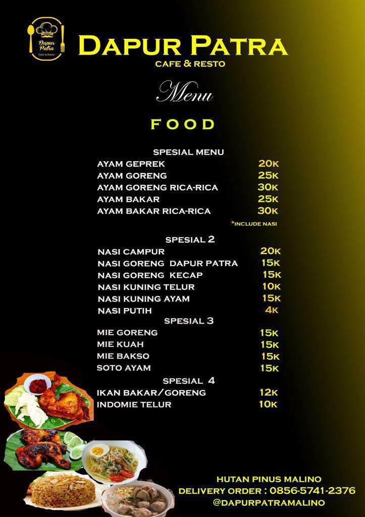 Menu at Dapur Patra restaurant, Indonesia