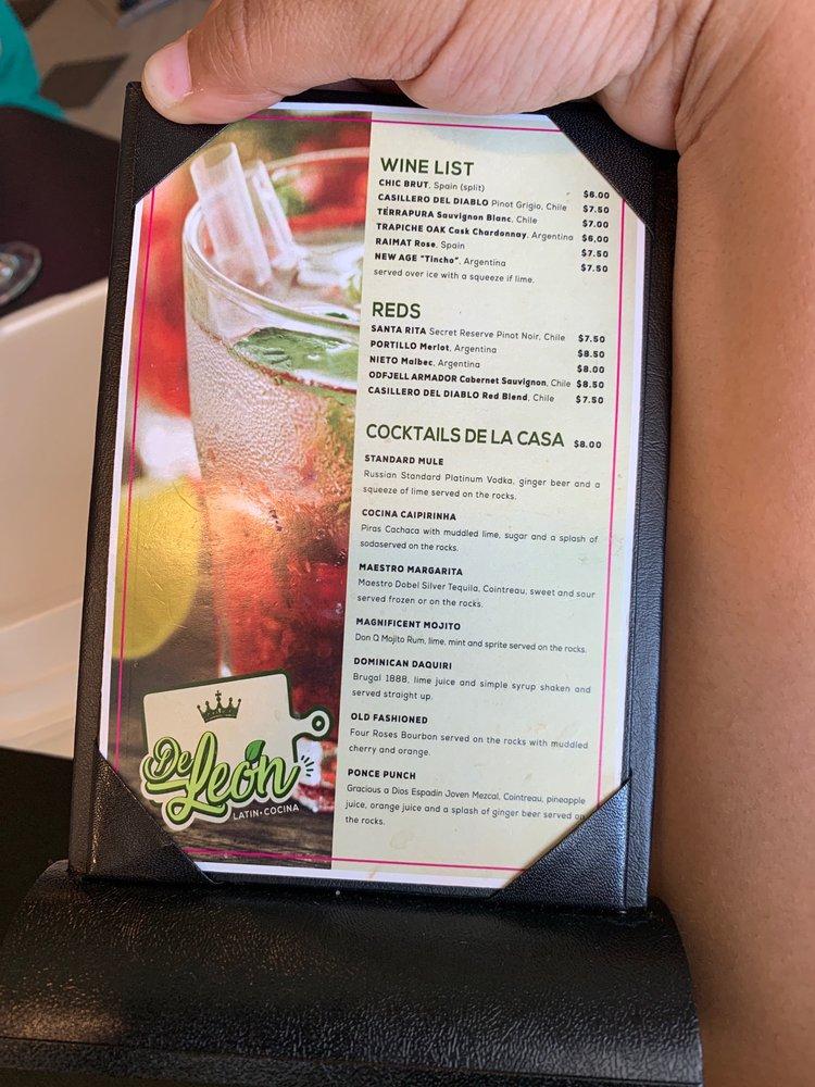 Menu at De Leon Latin Cocina restaurant, St. Augustine