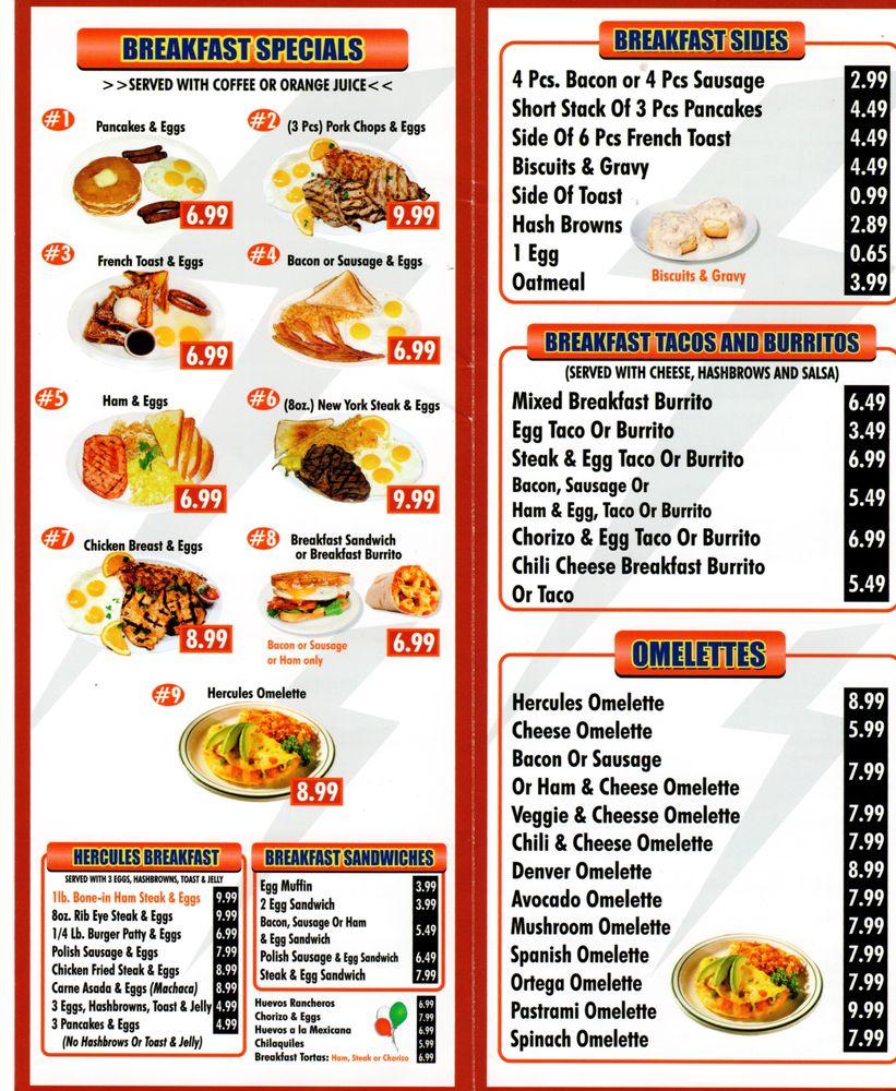 Menu at Hercules Burgers fast food, Lynwood