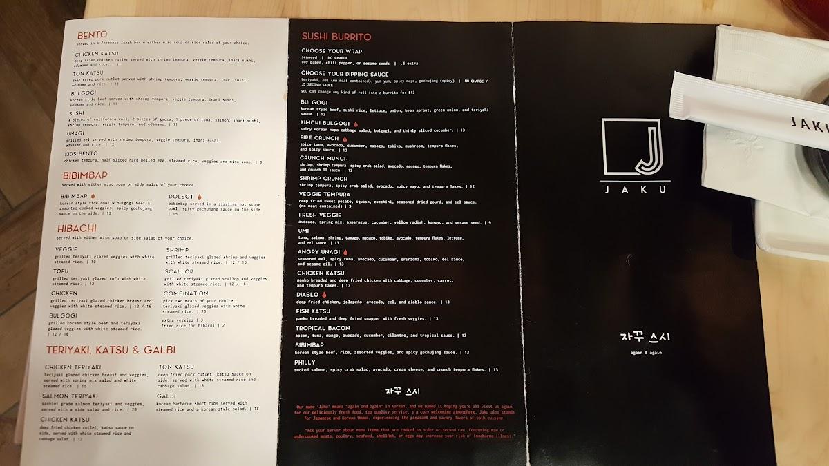 Carta del restaurante Jaku Sushi North, Grand Rapids