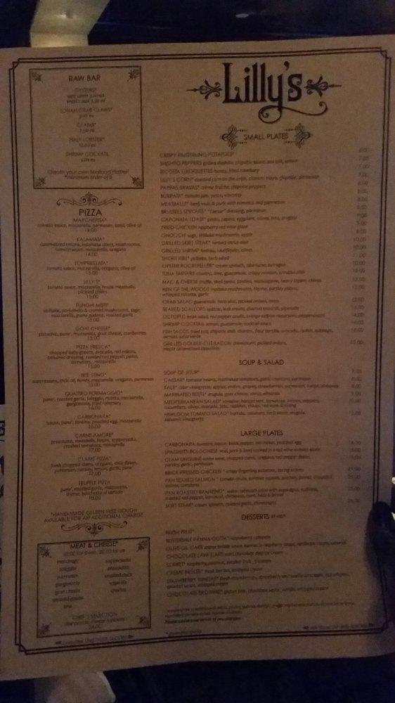 Menu at Lilly's pub & bar, White Plains