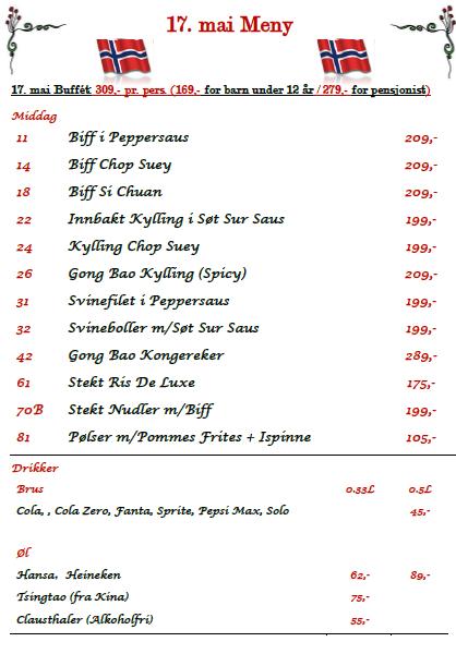Menu at Long Cheng Restaurant, Alesund