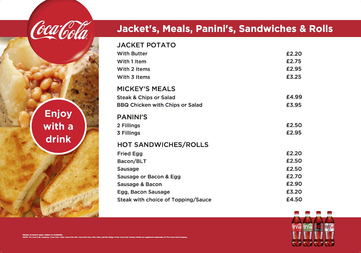 Menu at Mickey's Cafe, Northampton