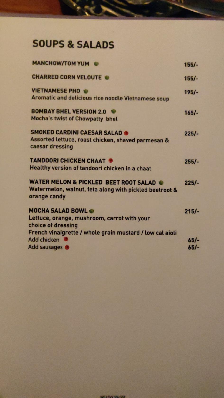 Menu at Mocha Cafe, Patiala