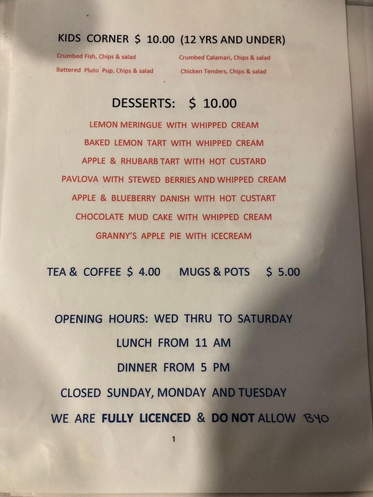 Menu at Portside Seafood Restaurant, Buddina