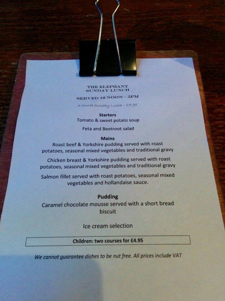 Menu at The Elephant Pub And Bakehouse, Liverpool, 1 Woolton St