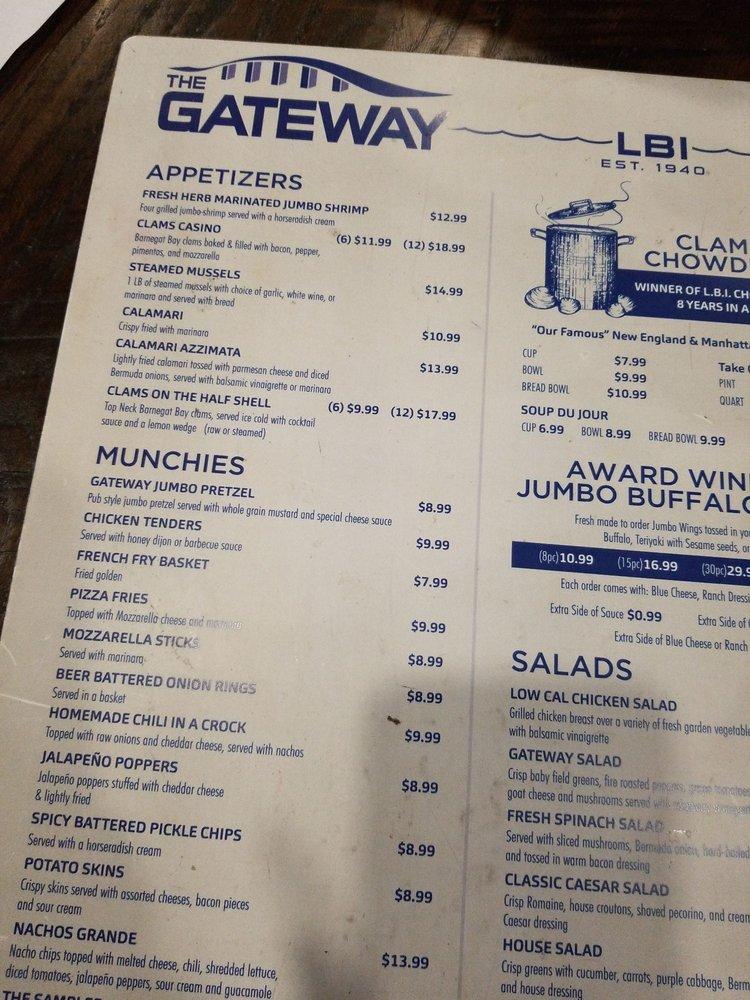 Menu at The Gateway Bar, Restaurant and Liquor Store, Ship Bottom