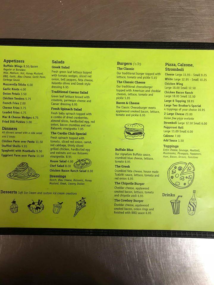 Menu at Two Brothers restaurant, Franklin