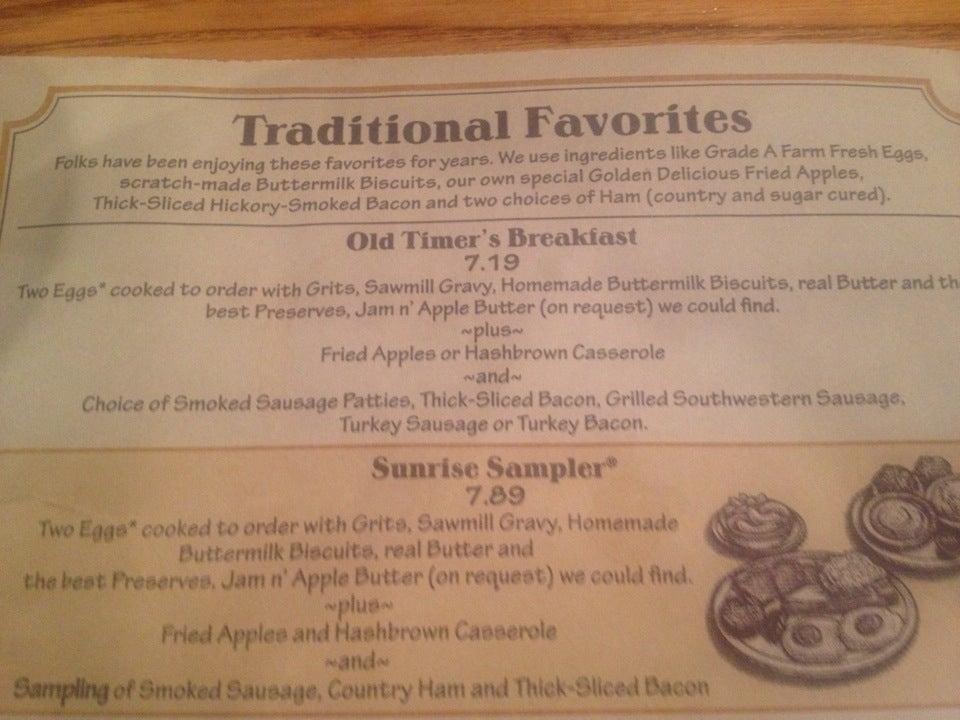 Menu at Cracker Barrel Old Country Store, San Antonio, 123 SW Loop 410