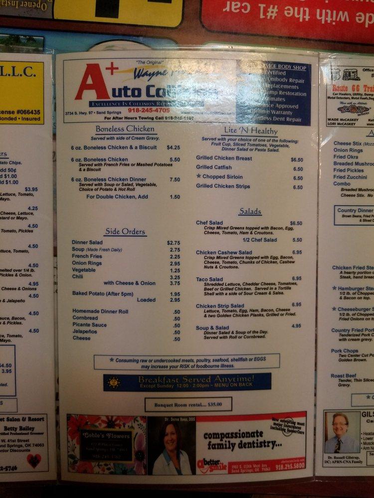 Menu at Crescent Cafe, Sand Springs