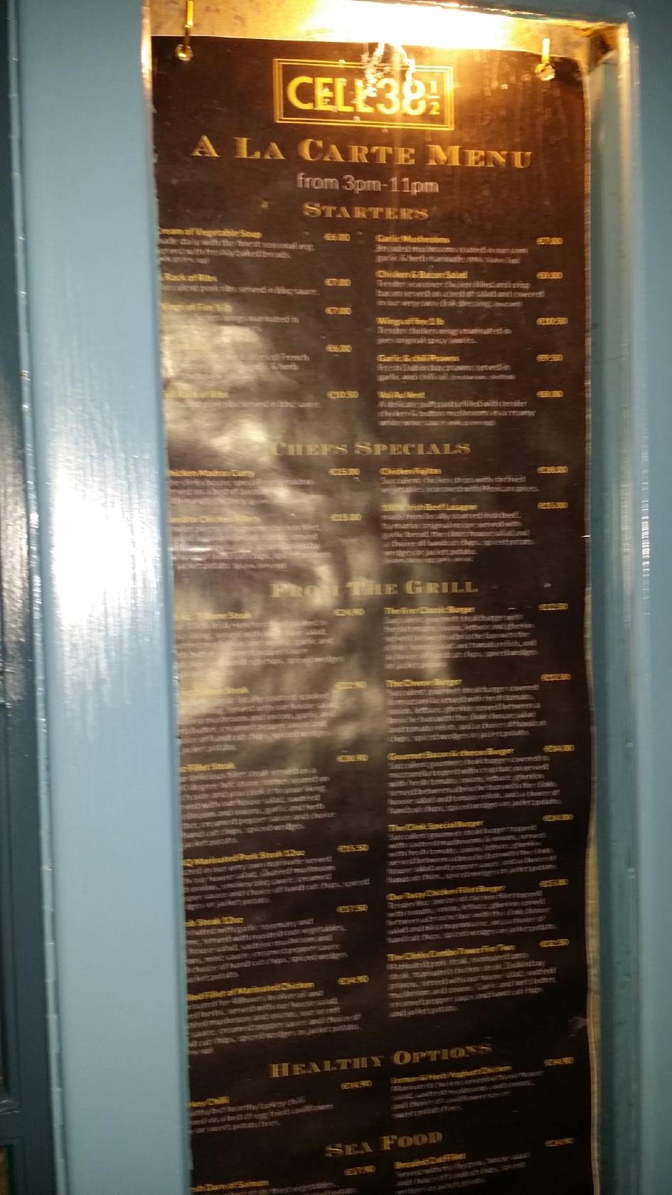 Menu at The Clink restaurant, Carlow