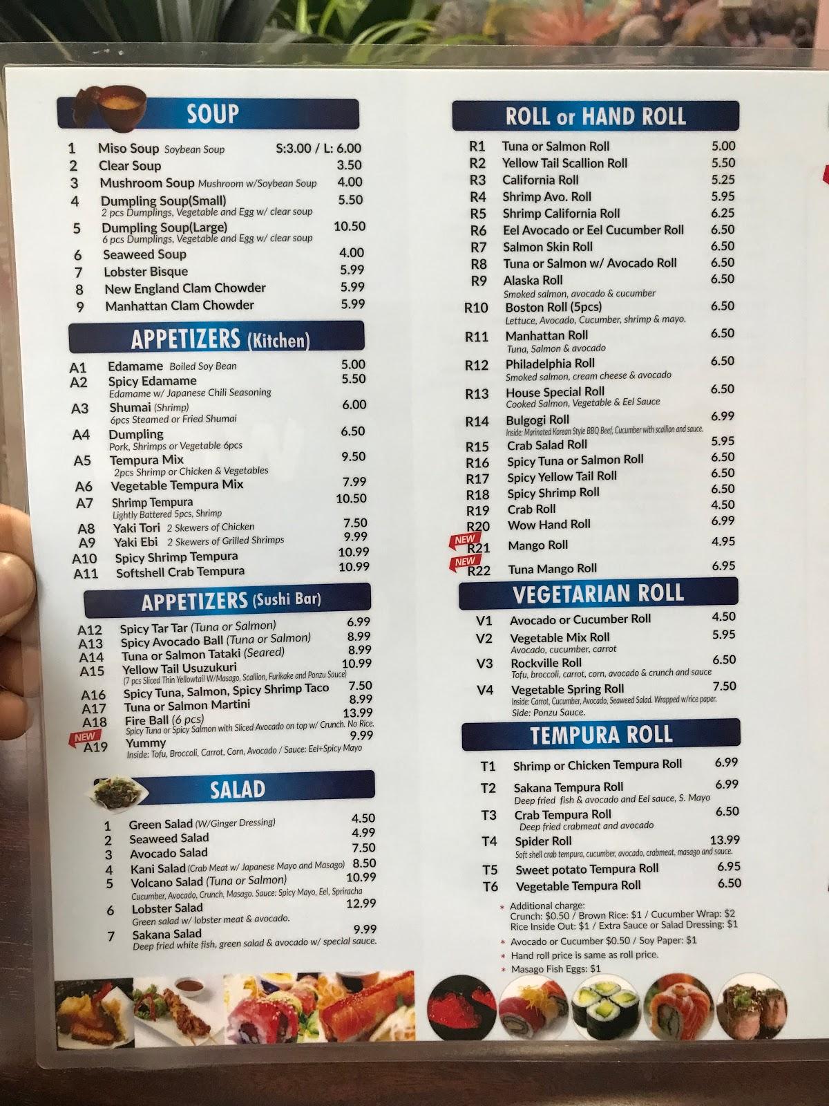 Menu at Wow Sushi restaurant, Rockville Centre